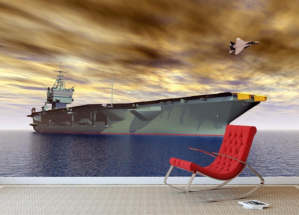 Aircraft Carrier and Fighter Plane Wall Mural Wallpaper | Canvas Art ...