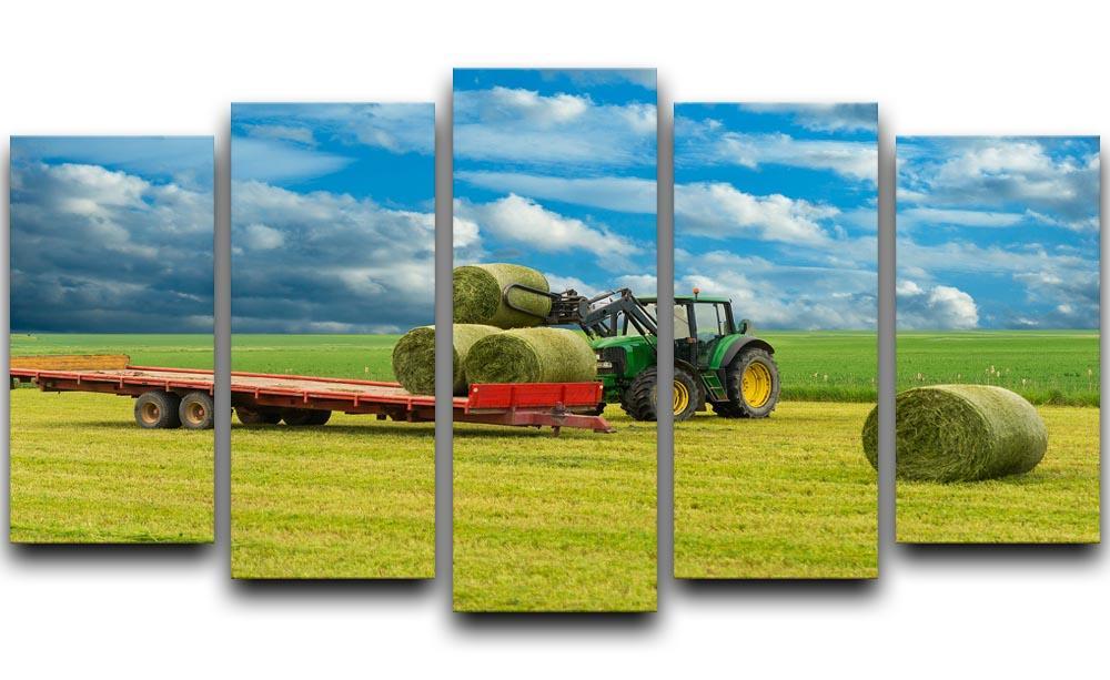 Tractor and trailer with hay bales 5 Split Panel Canvas | Canvas Art ...