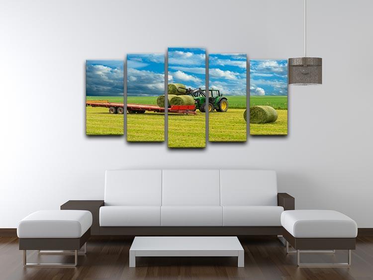 Tractor and trailer with hay bales 5 Split Panel Canvas | Canvas Art ...