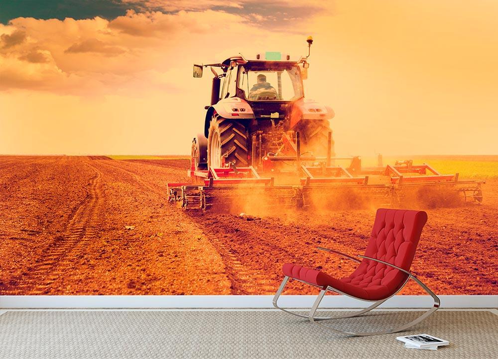 Tractor in sunset Wall Mural Wallpaper | Canvas Art Rocks – Canvas Art ...